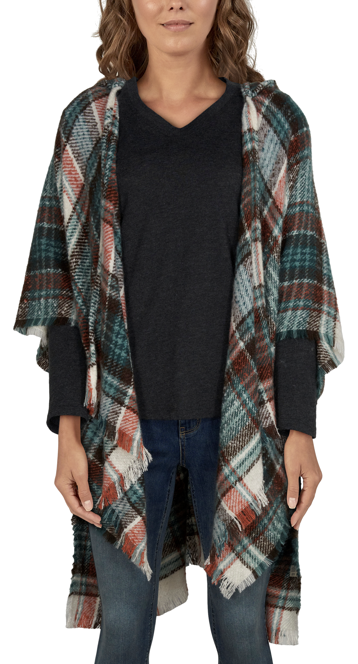 Natural Reflections Atlantica Plaid Hooded Ruana | Cabela's